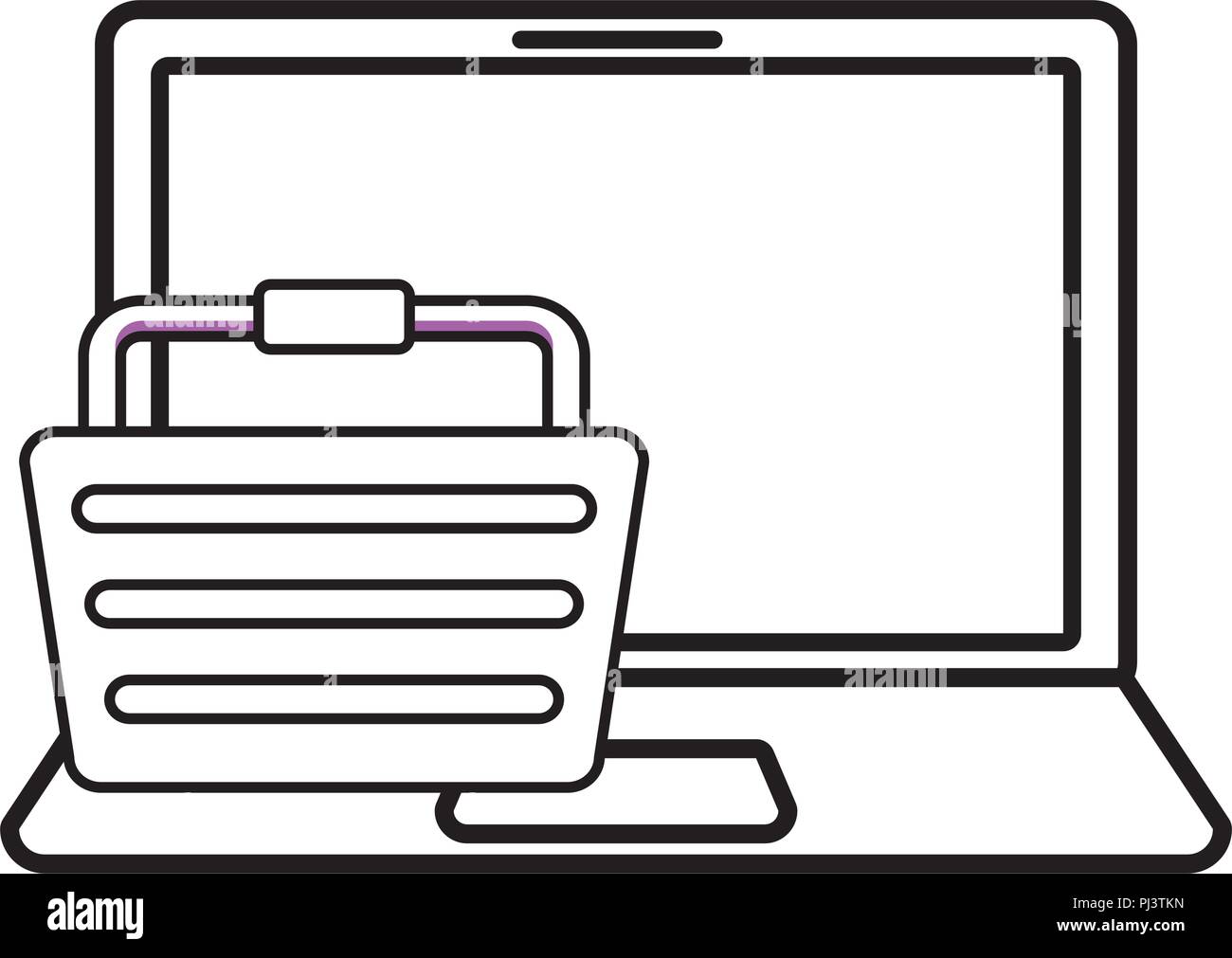laptop computer and shopping basket icon over white background, vector ...