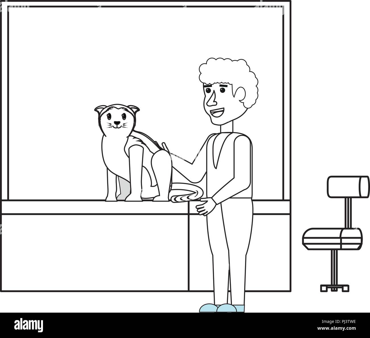 cartoon vet examining a cat over white background, vector illustration ...