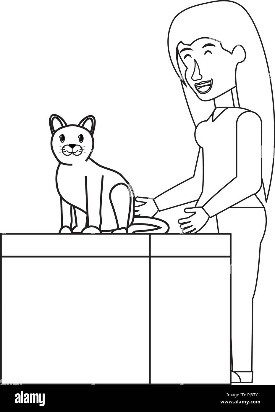 cartoon vet examining a cat over white background, vector illustration ...