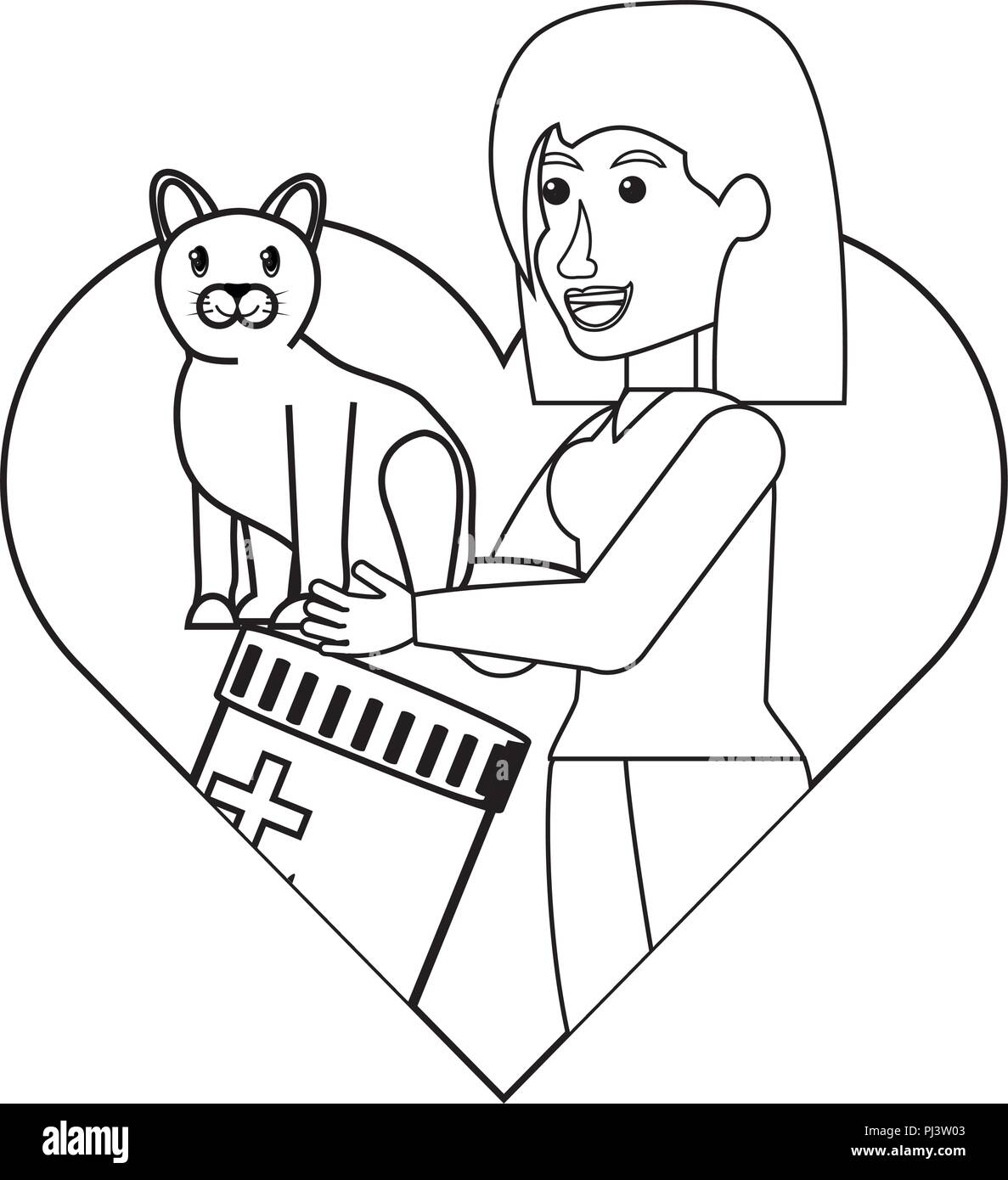 heart with vet doctor holding a cute cat over white background, vector ...