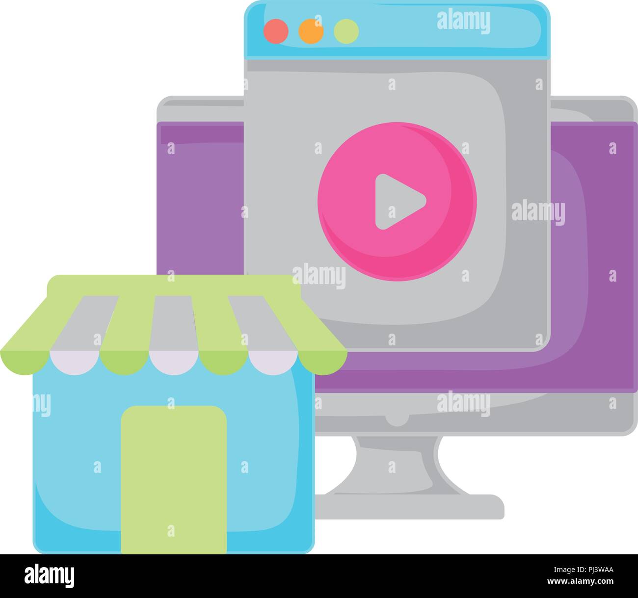 computer and store over white background, vector illustration Stock ...