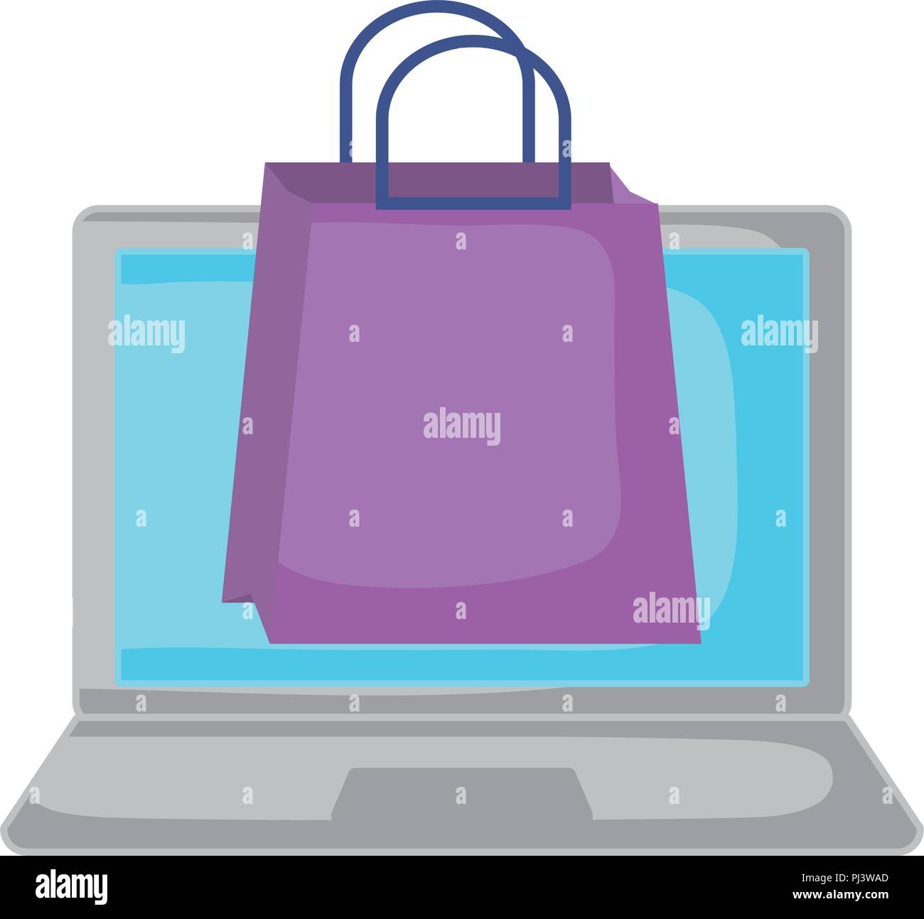 laptop computer and shopping bag over white background, vector ...