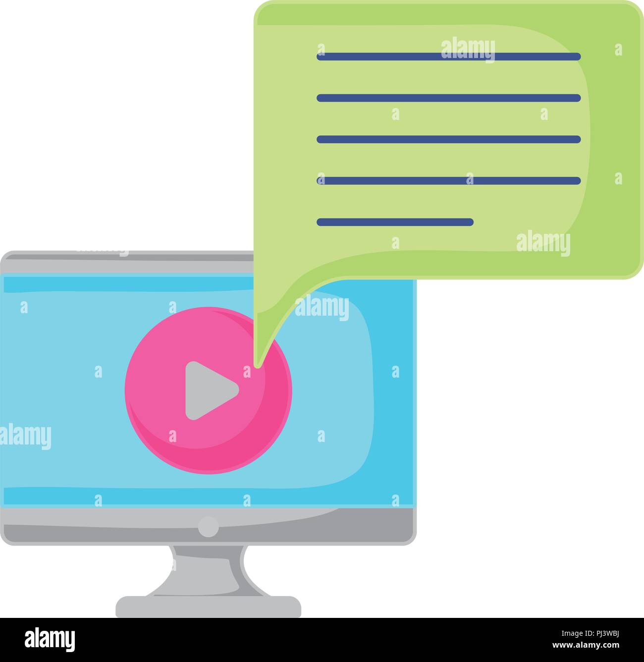 computer and speech bubble over white background, vector illustration ...