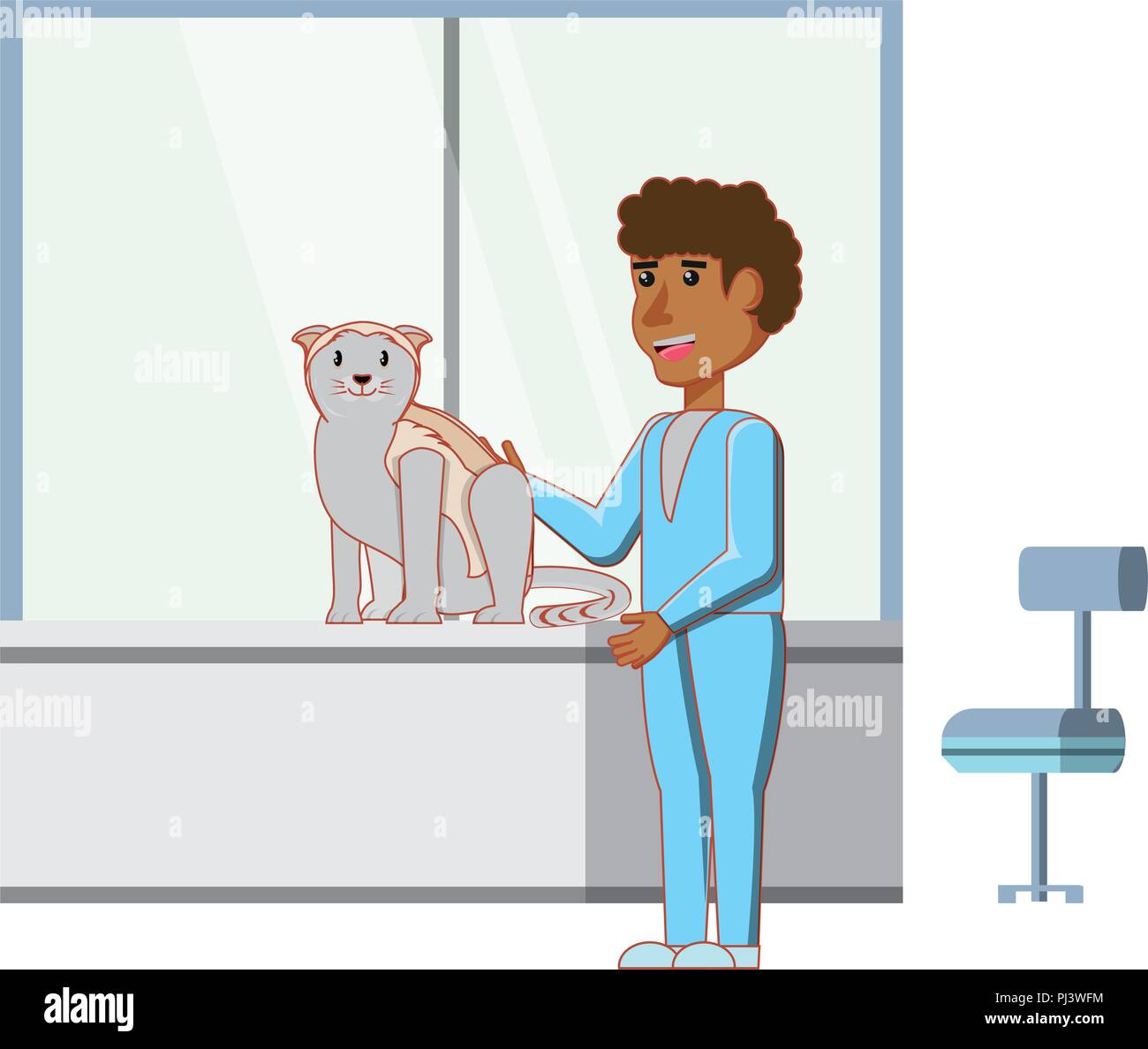 cartoon vet examining a cat over white background, vector illustration ...