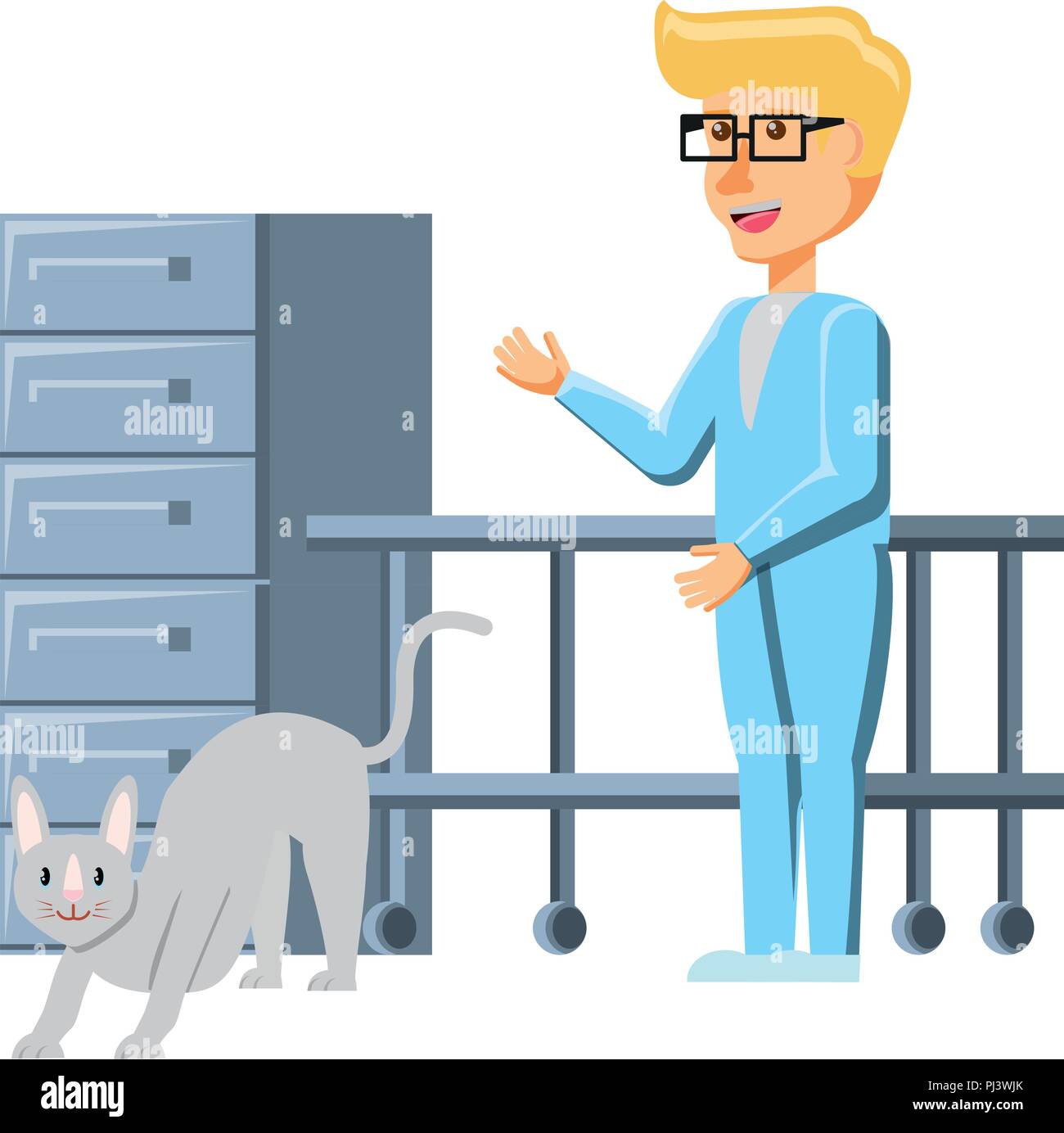 vet doctor examining a cute cat over white background, vector ...