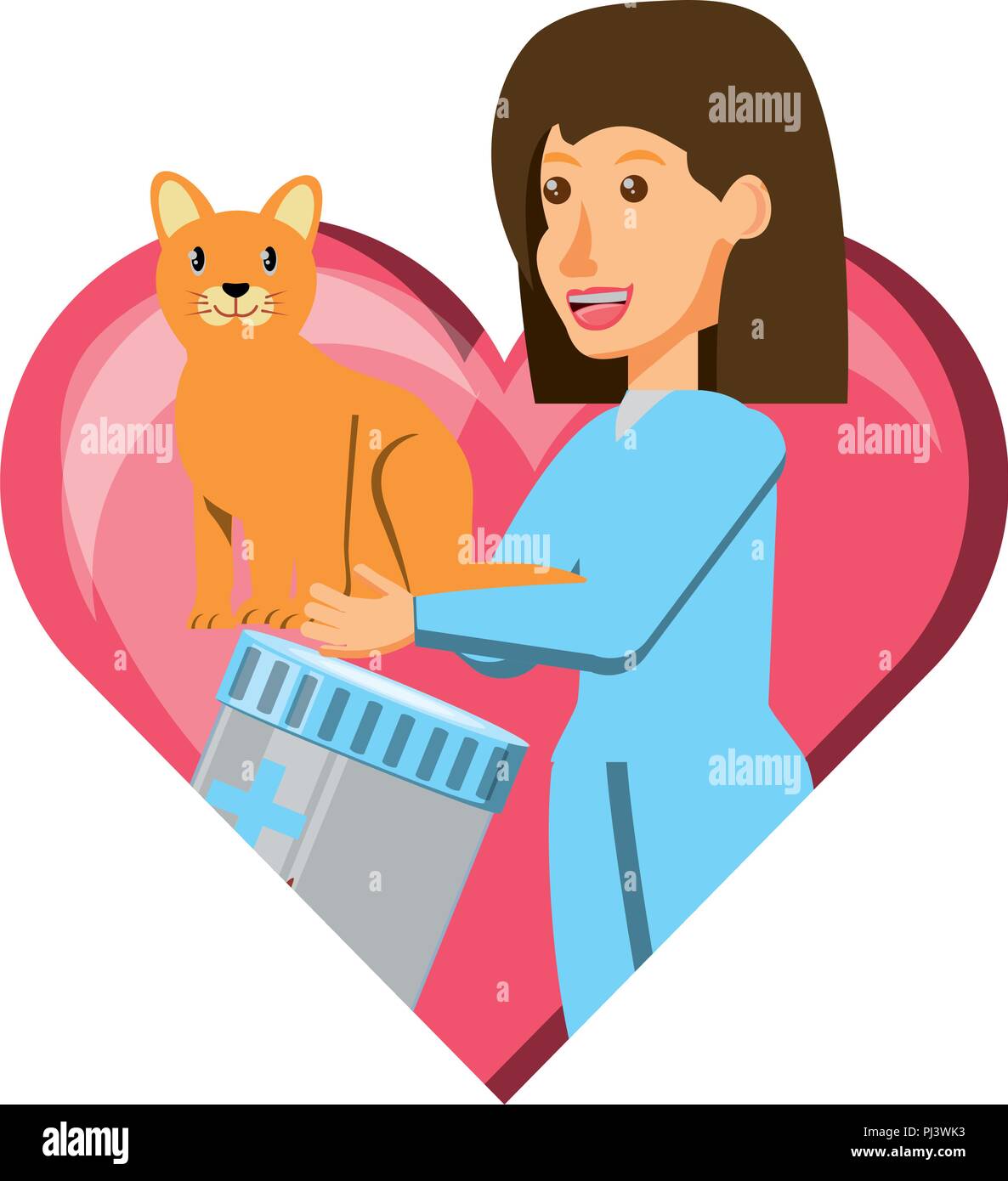 heart with vet doctor holding a cute cat over white background, vector ...