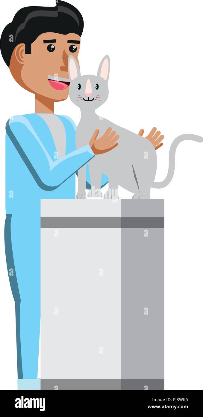 cartoon vet examining a cat over white background, vector illustration ...