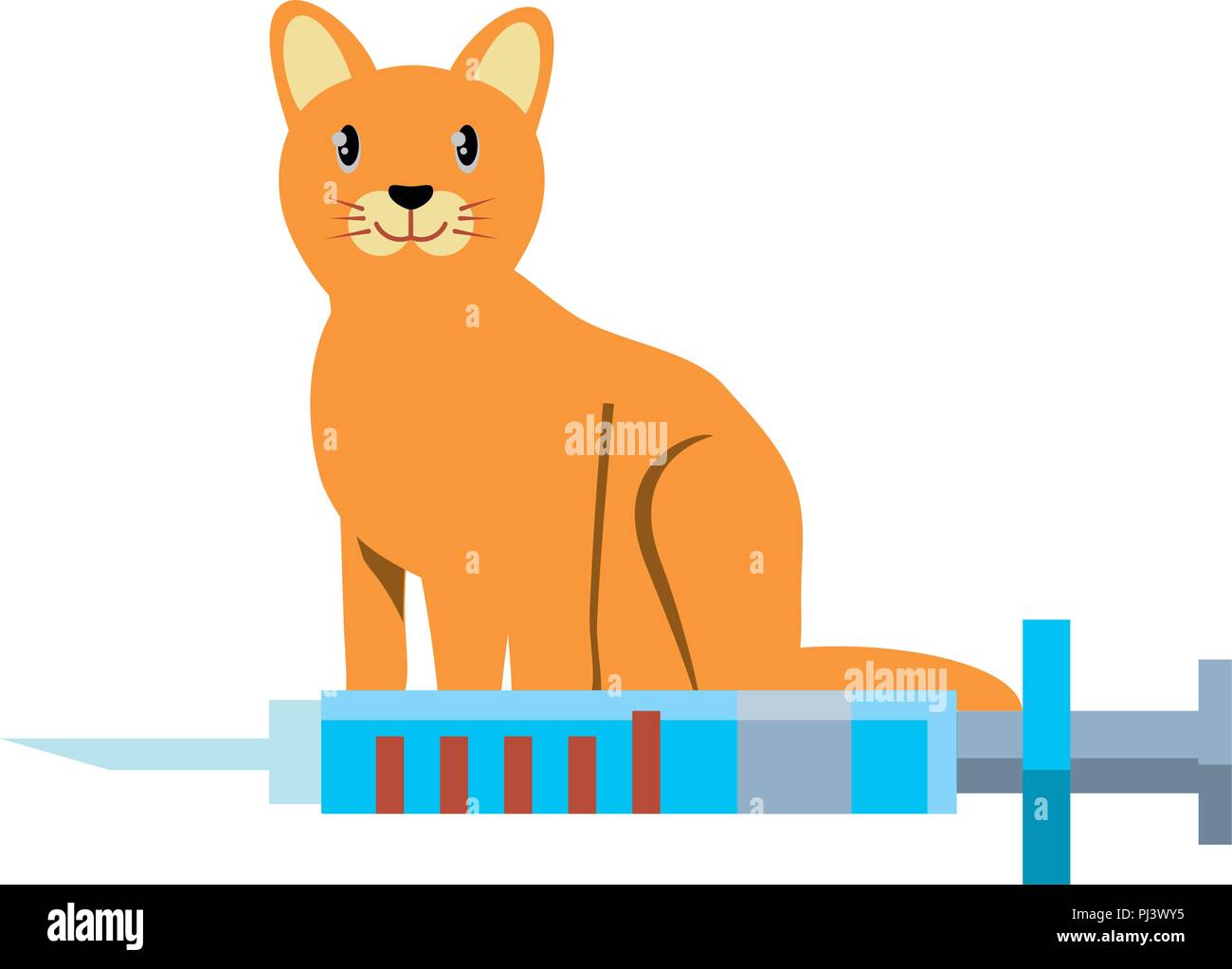 cute cat and syringe over white background, vector illustration Stock ...