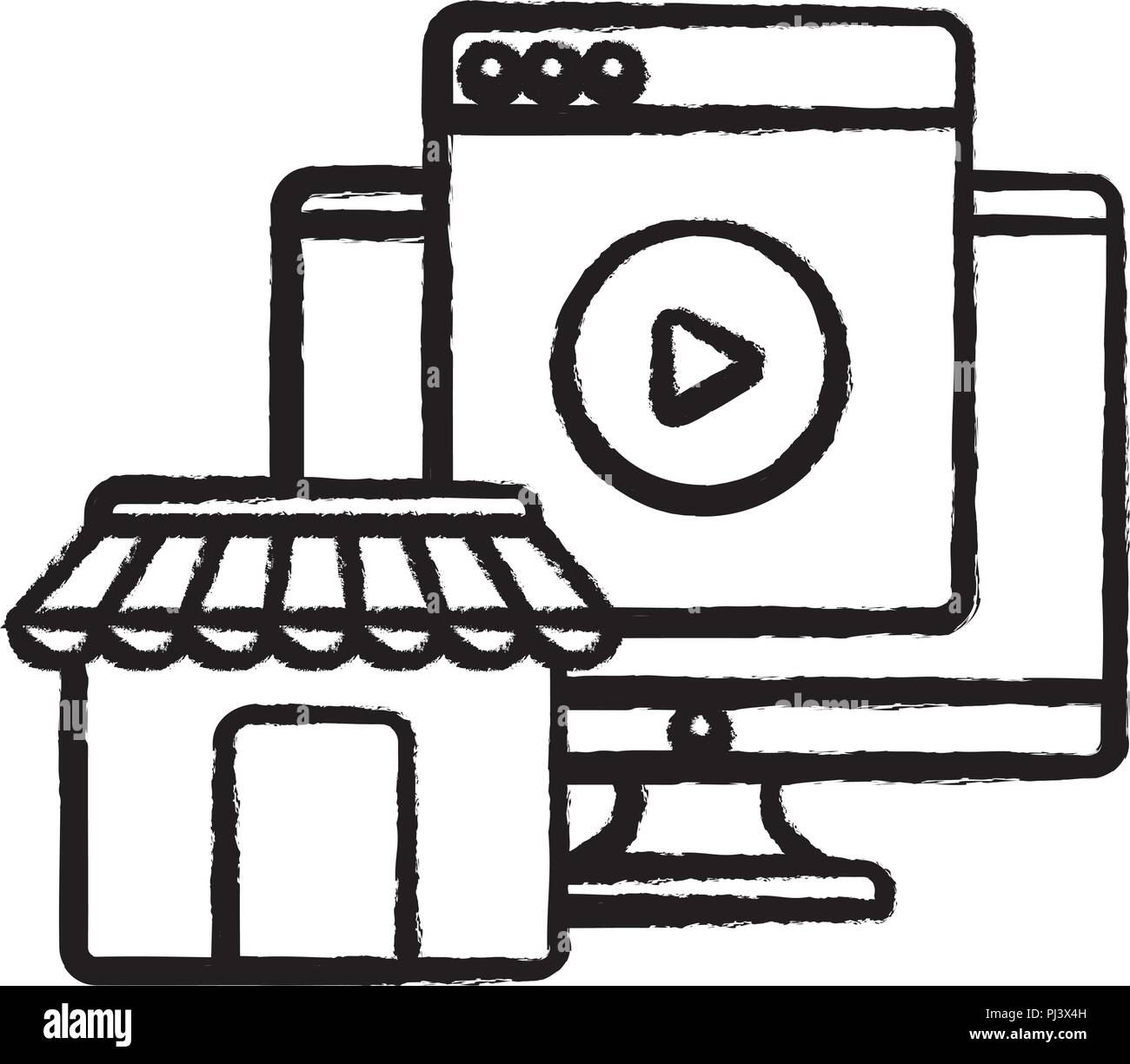 computer and store over white background, vector illustration Stock ...