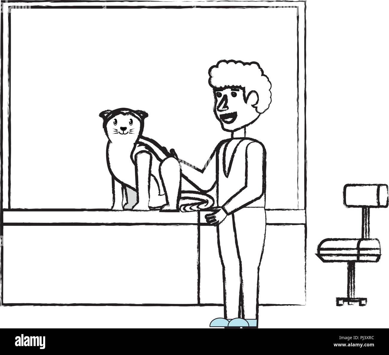 cartoon vet examining a cat over white background, vector illustration ...