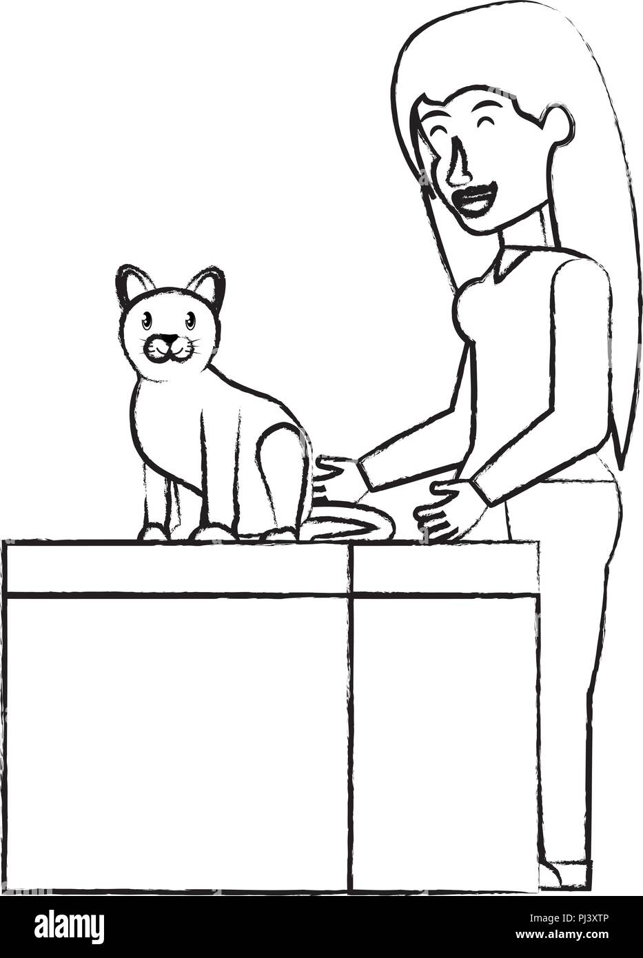 cartoon vet examining a cat over white background, vector illustration ...