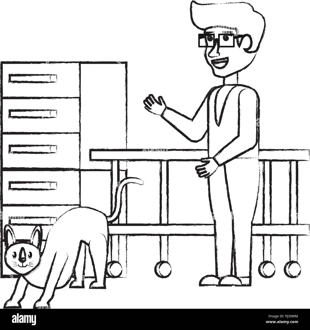 vet doctor examining a cute cat over white background, vector ...