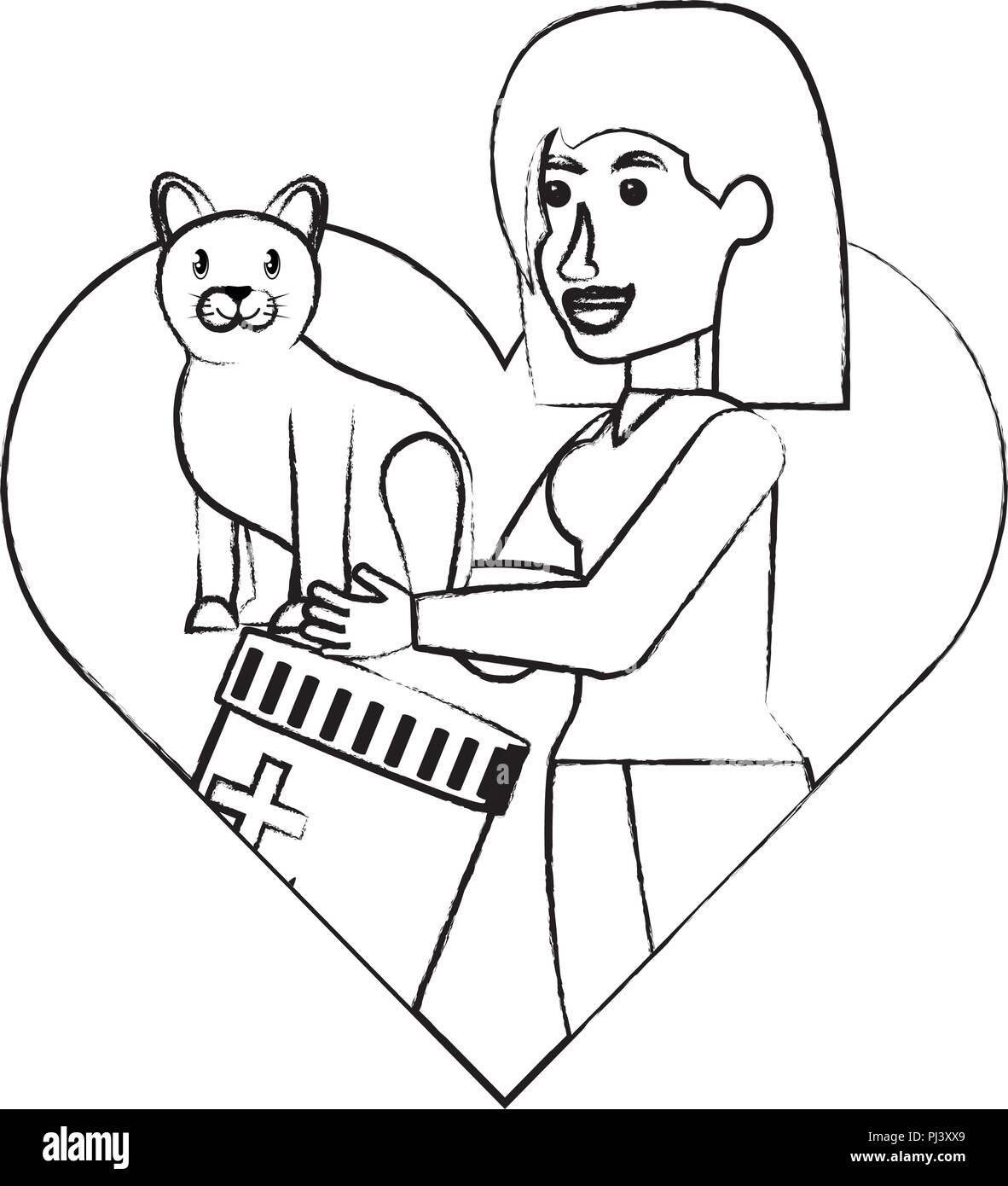 heart with vet doctor holding a cute cat over white background, vector ...
