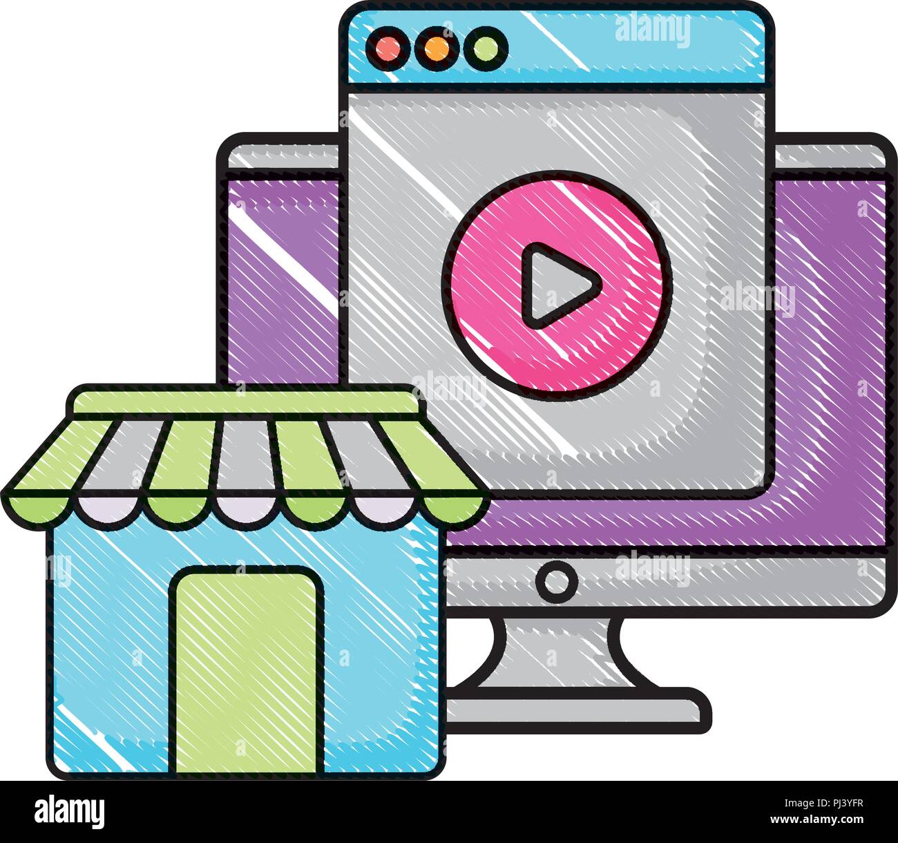 computer and store over white background, vector illustration Stock ...