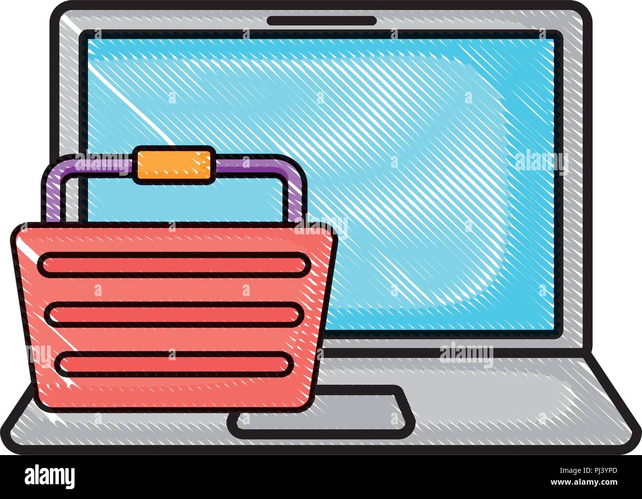laptop computer and shopping basket icon over white background, vector ...