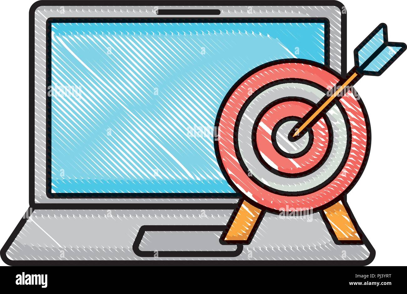 laptop computer and target over white background, vector illustration ...