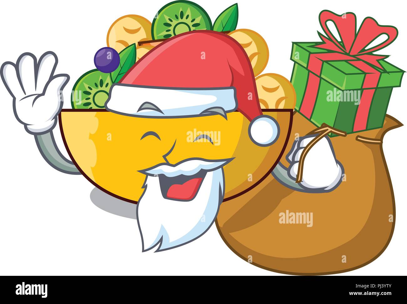 Santa with gift dessert of fruits salad on cartoon Stock Vector Image ...