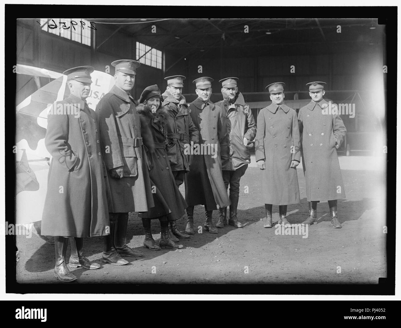 AVIATION, ARMY. GROUP OF ARMY OFFICERS WITH MARJORIE STINSON, AVIATRIX ...