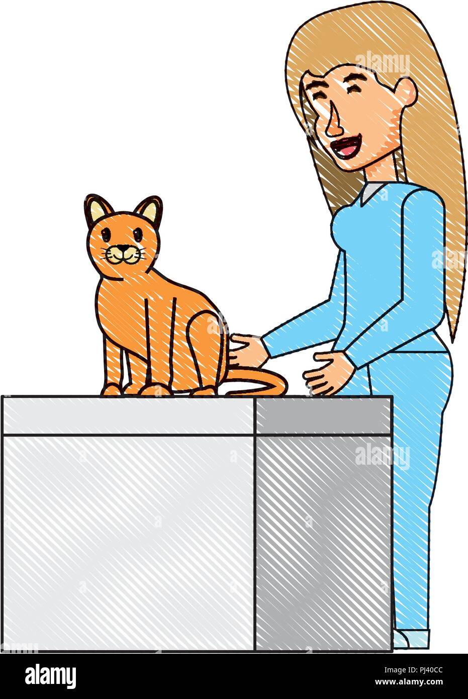 cartoon vet examining a cat over white background, vector illustration ...