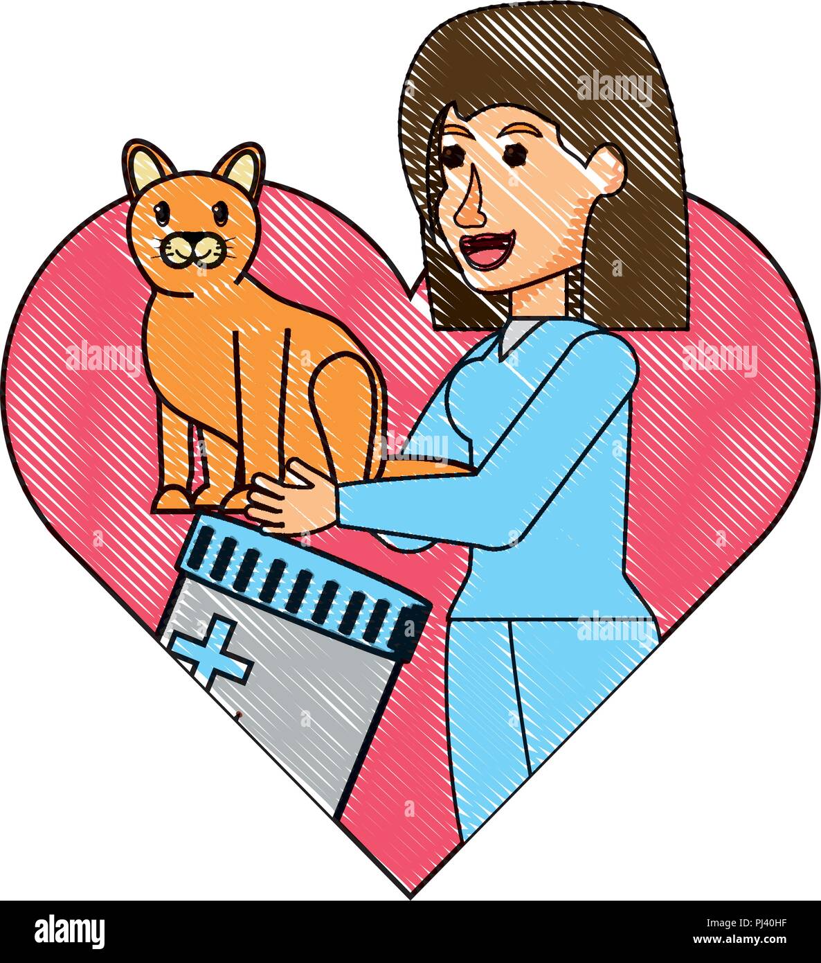 heart with vet doctor holding a cute cat over white background, vector ...