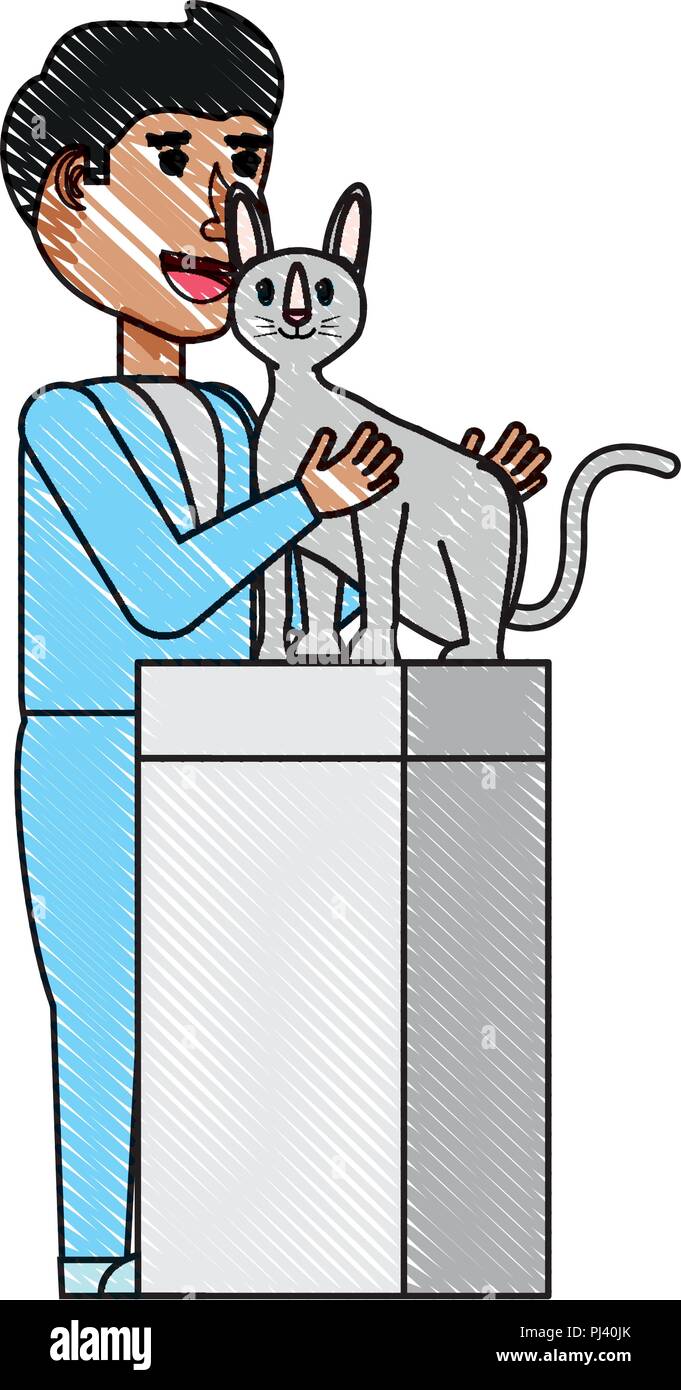 cartoon vet examining a cat over white background, vector illustration ...