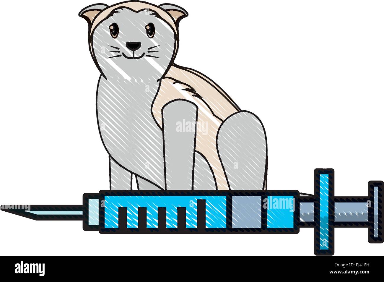 cute cat and syringe over white background, vector illustration Stock ...