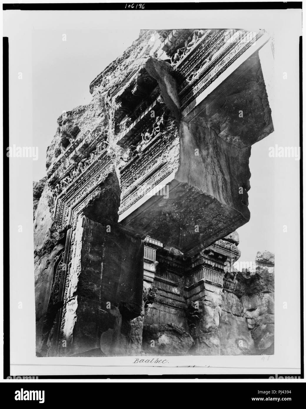 Baalbec. Great portal of Temple of Jupiter. Central stone displaced by ...