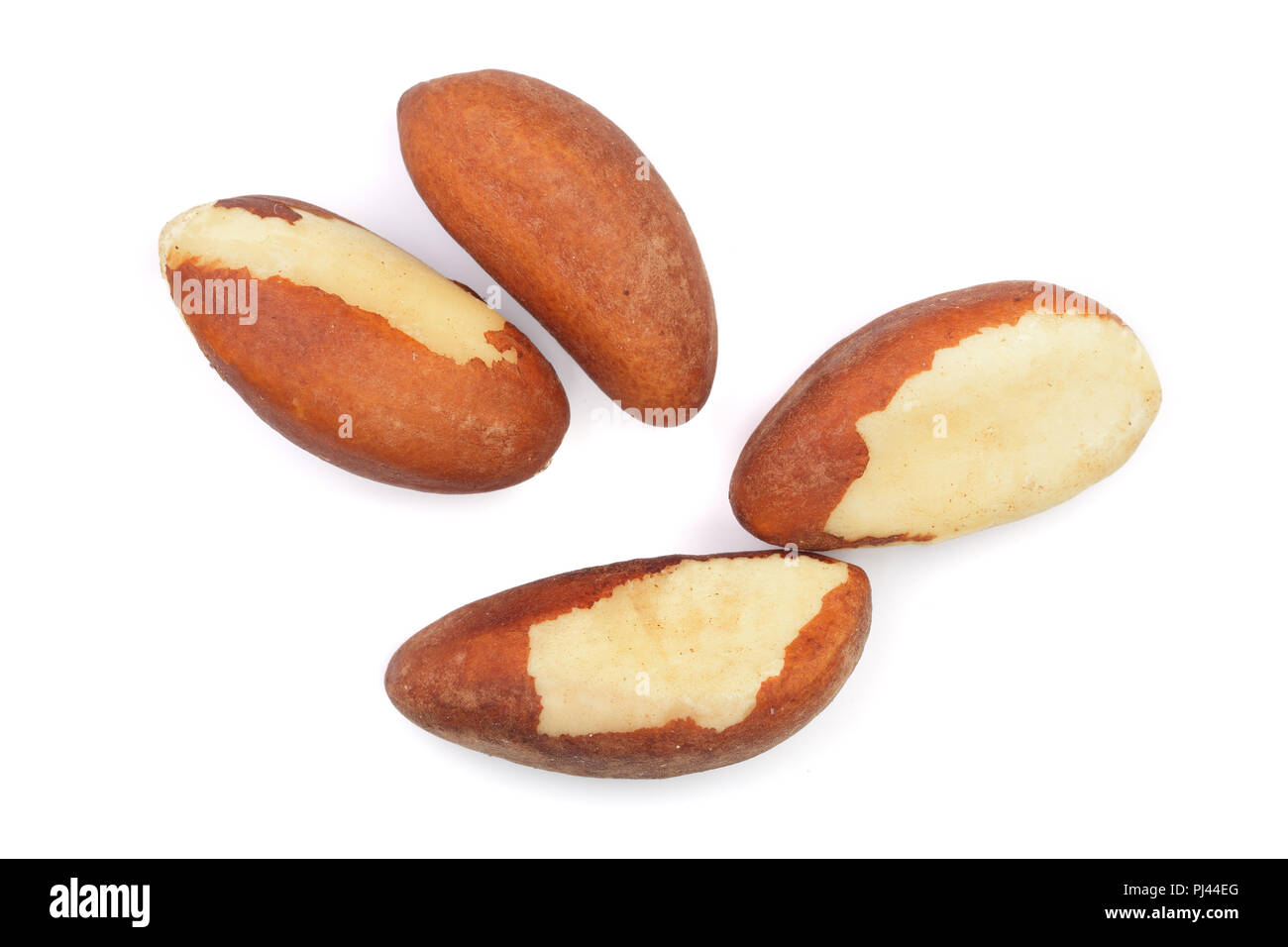 Brazil nuts isolated on white background closeup. Top view. Flat lay ...