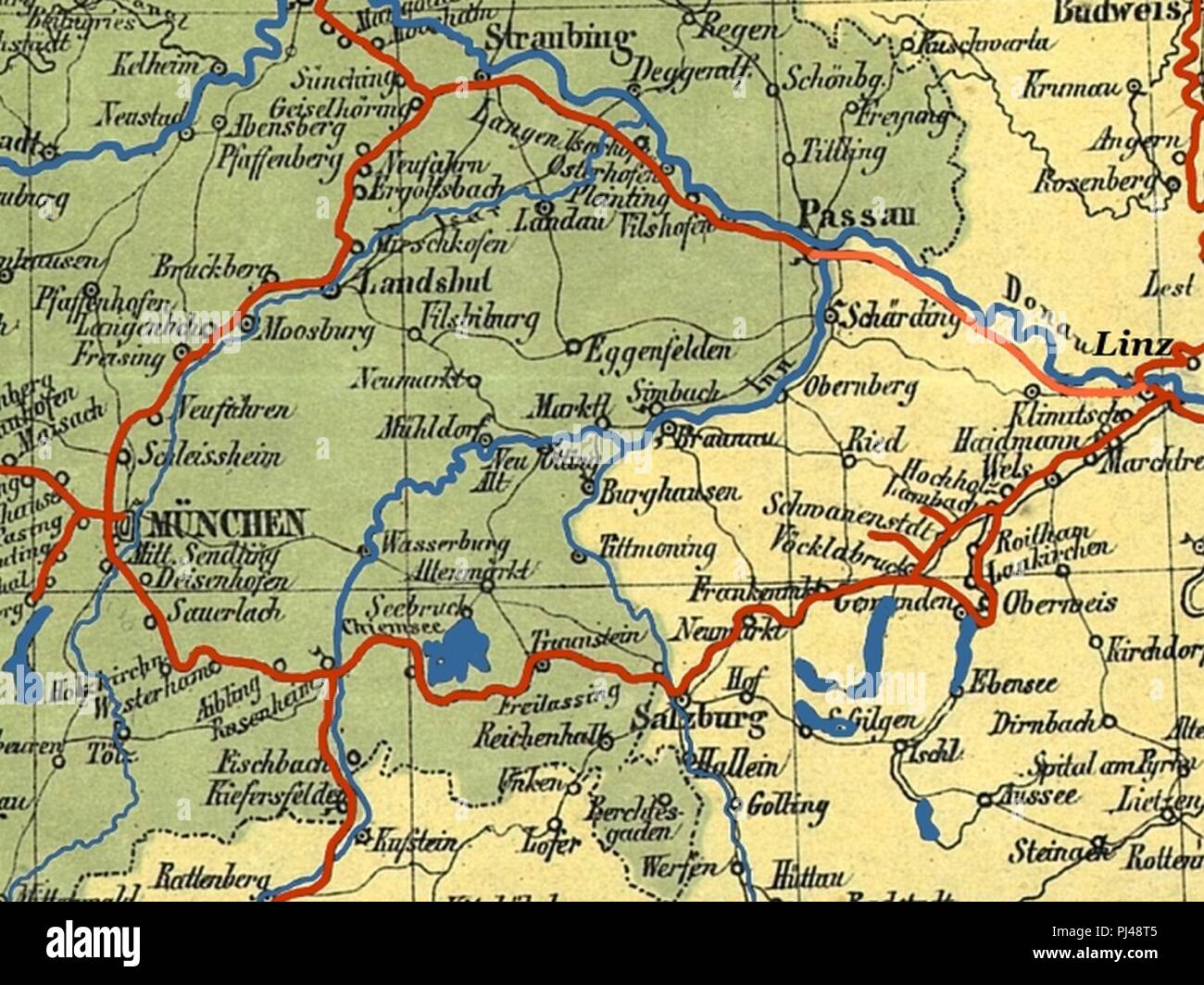 Bahnkarte Deutschland 1861 Ausschnitt Oberbayern Stock Photo - Alamy