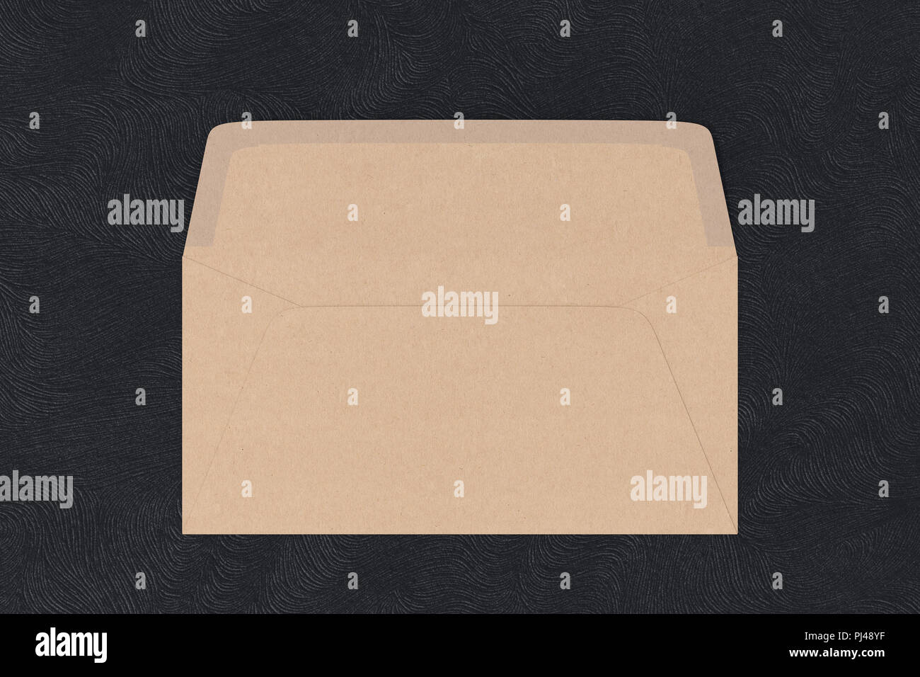 Craft paper blank open envelope on black background. 3d render Stock ...