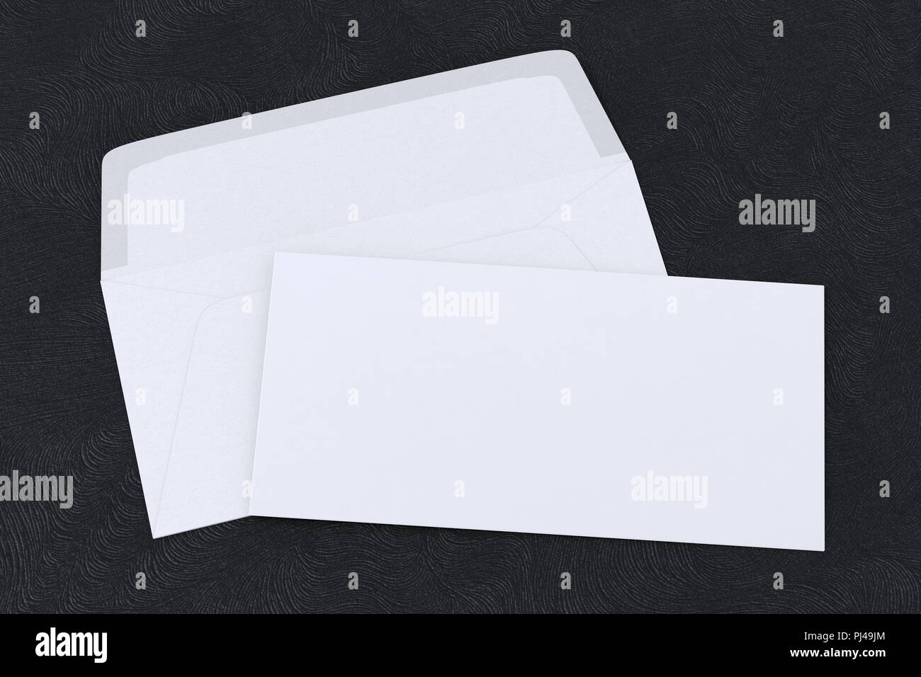 White blank closed envelope on opened envelope on black background. 3d ...