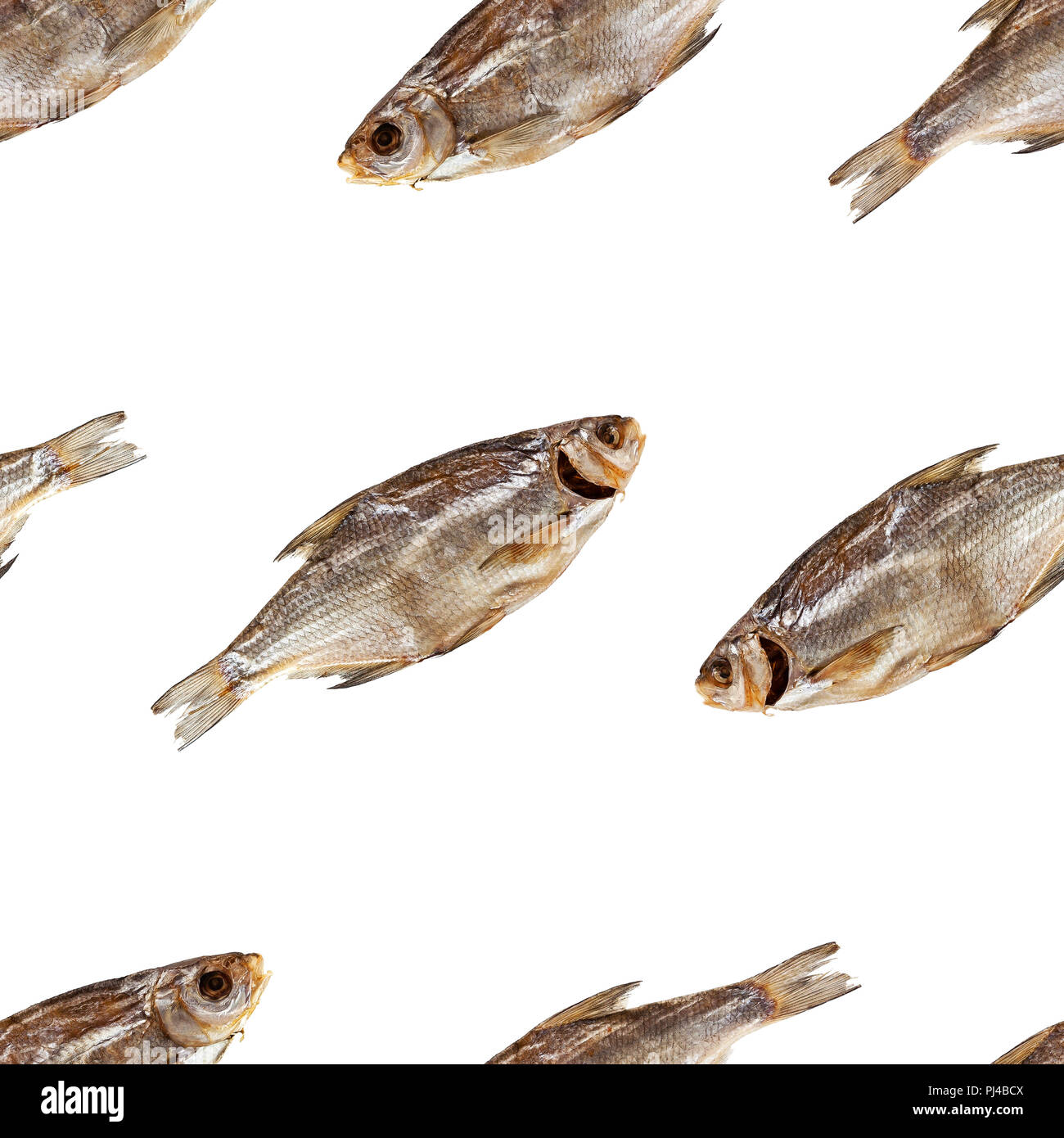 Dried and salted fish seamless pattern isolated on white background ...