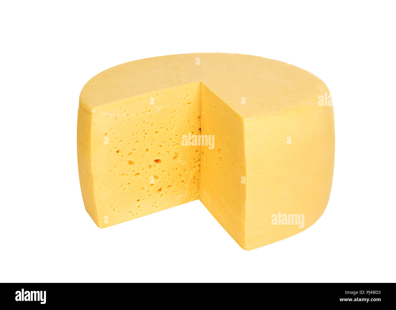 Isolated cheese. Piece of Russian cheese on wooden board on white ...