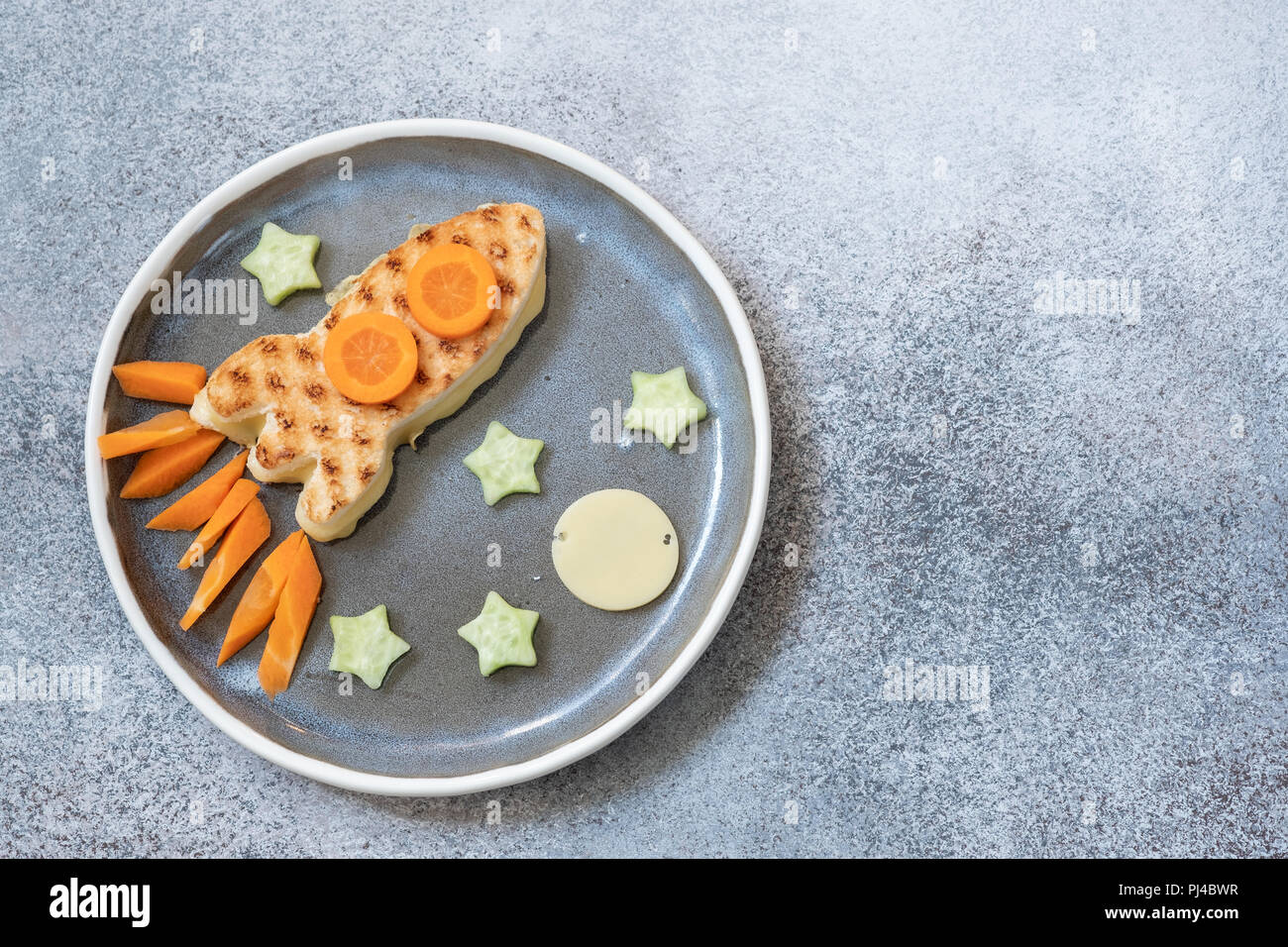 Funny grilled cheese sandwich look like rocket in a space Stock Photo ...