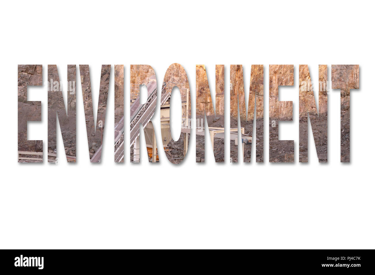 The word environment with an image of a stone quarry mine inside the ...
