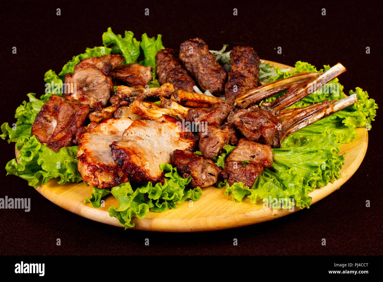 Grilled kebab mix plate assortment Stock Photo - Alamy