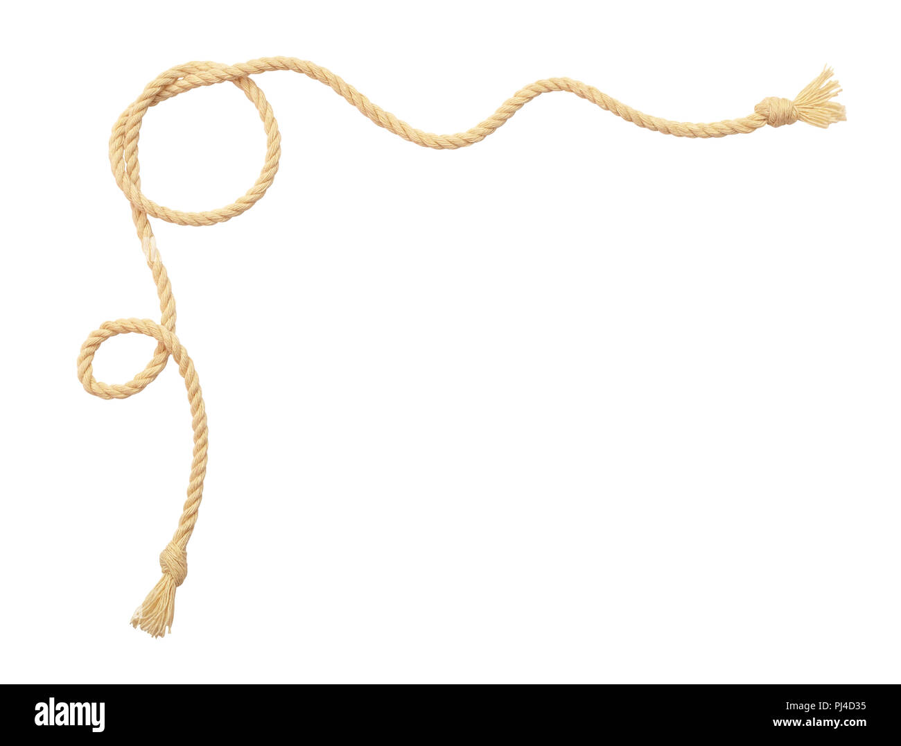 Beige cotton curled rope isolated on white background. Corner layout ...