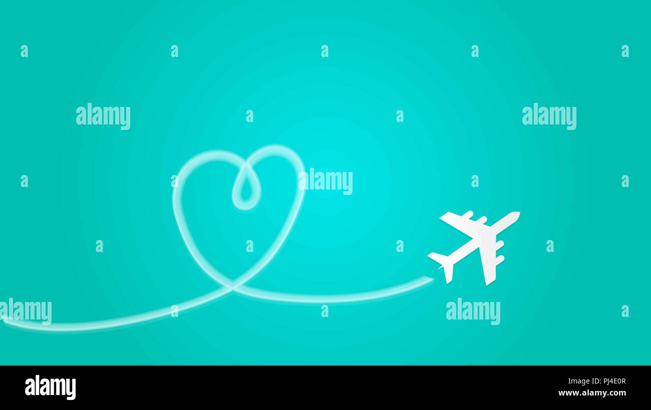 Love Travel Concept Illustration A Airplane flying in the dark blue sky ...