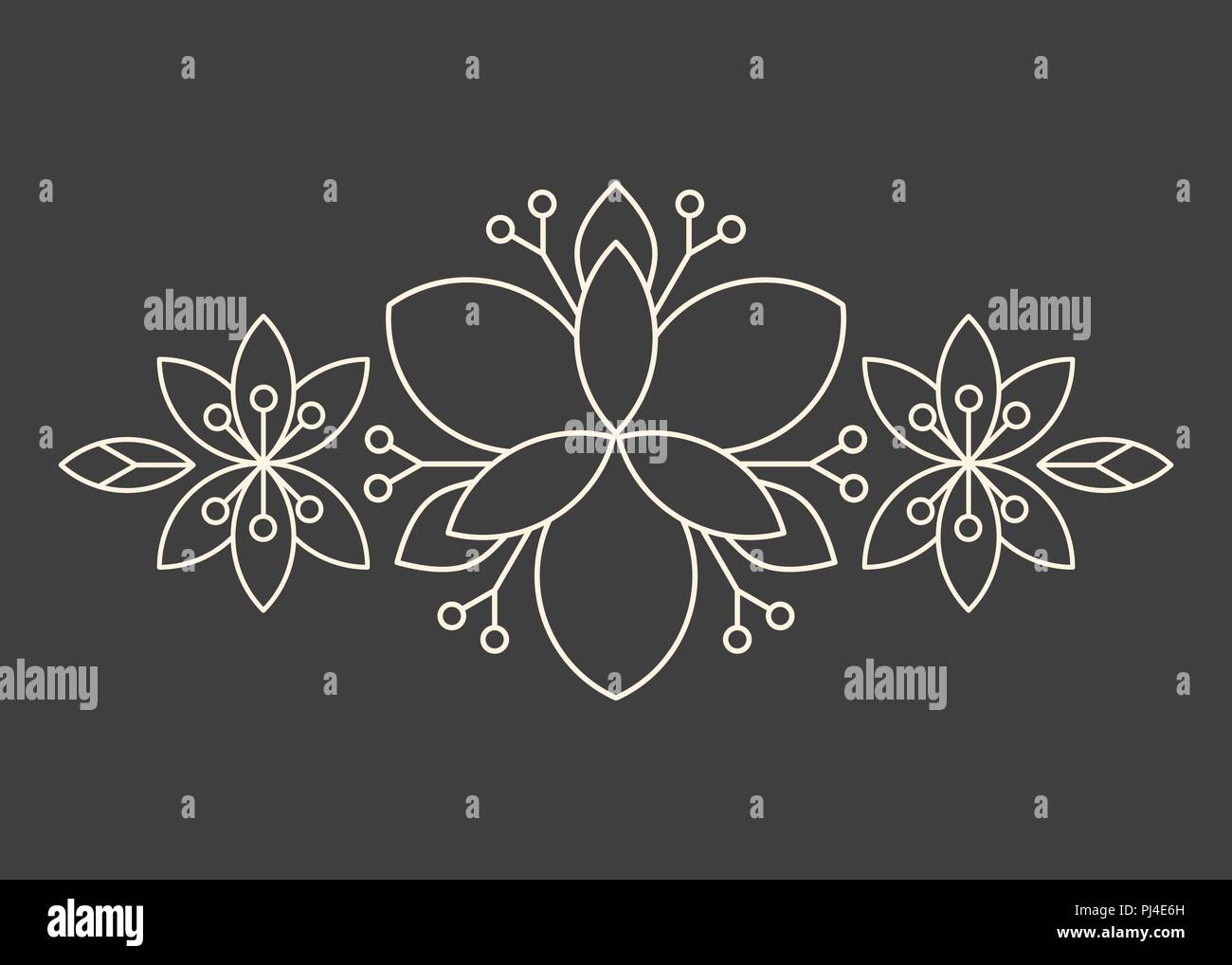 Minimalism linear flower border on dark grey background Stock Vector ...
