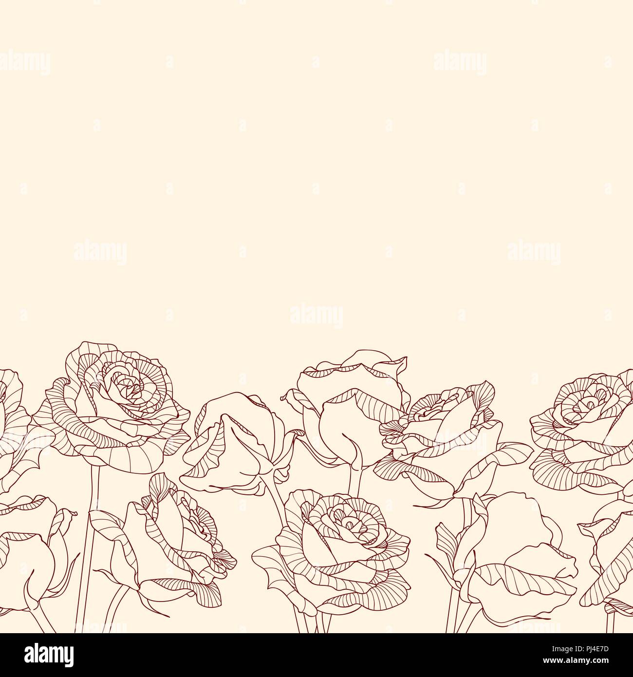 Seamless bottom border made of engraving rose flowers Stock Vector ...