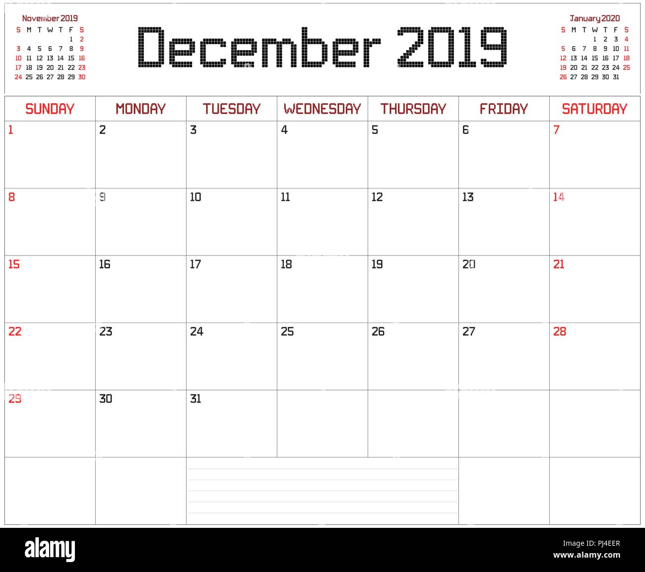 Year 2019 December Planner - A monthly planner calendar for December ...