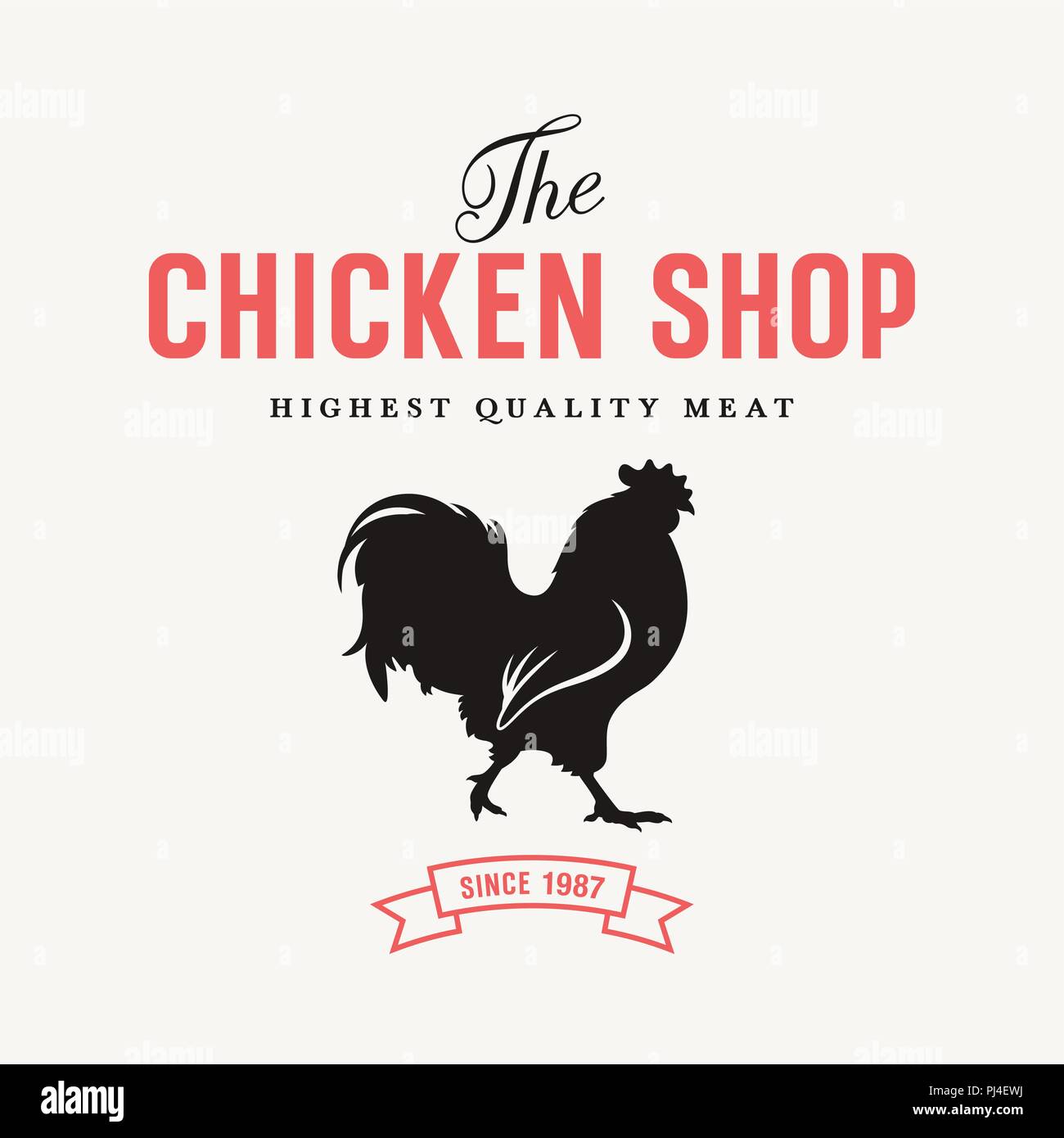 Chicken shop sign with silhouette of rooster, vector illustration for ...