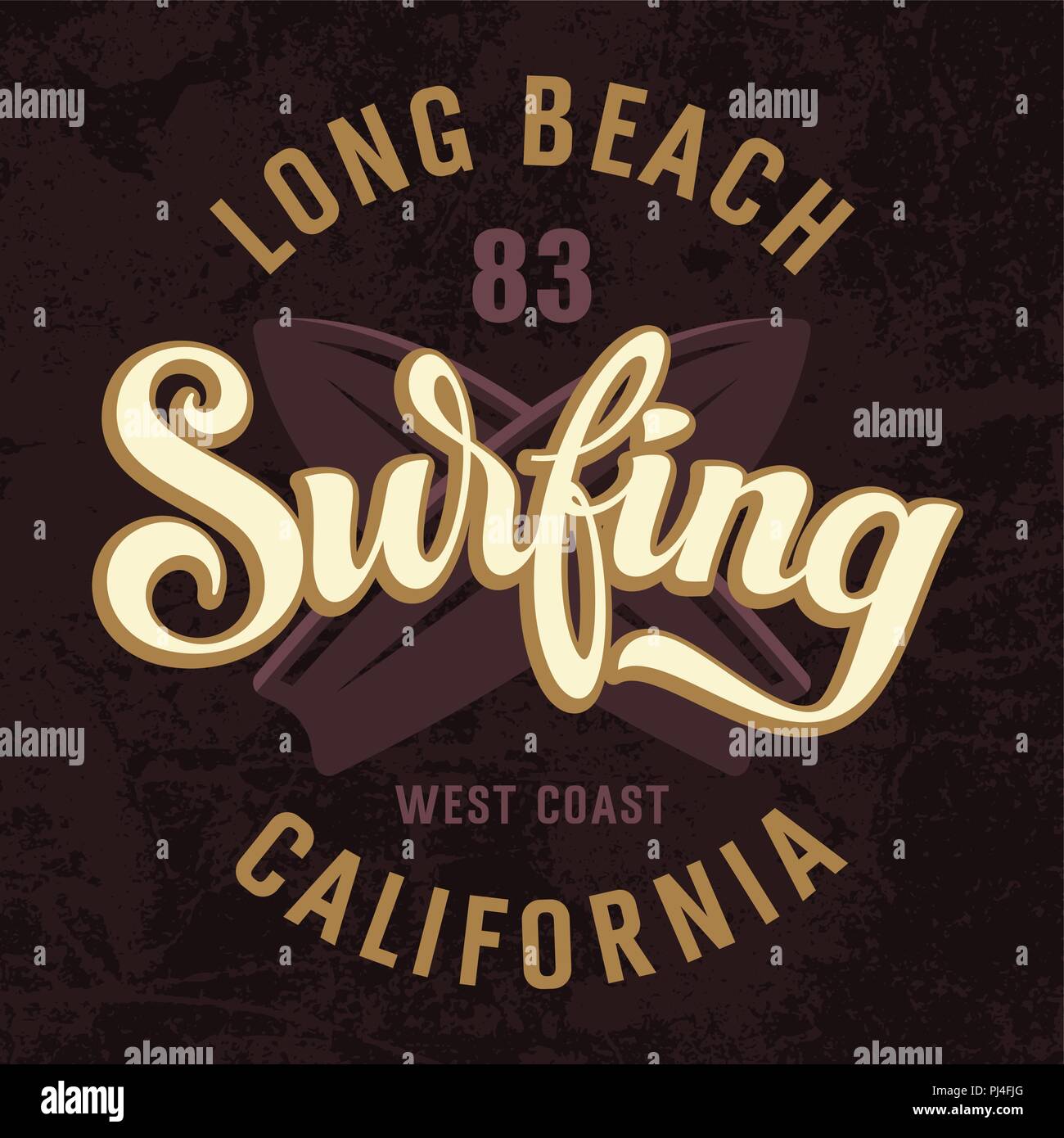 Surfing artwork. California Long Beach design. Vector illustration in ...