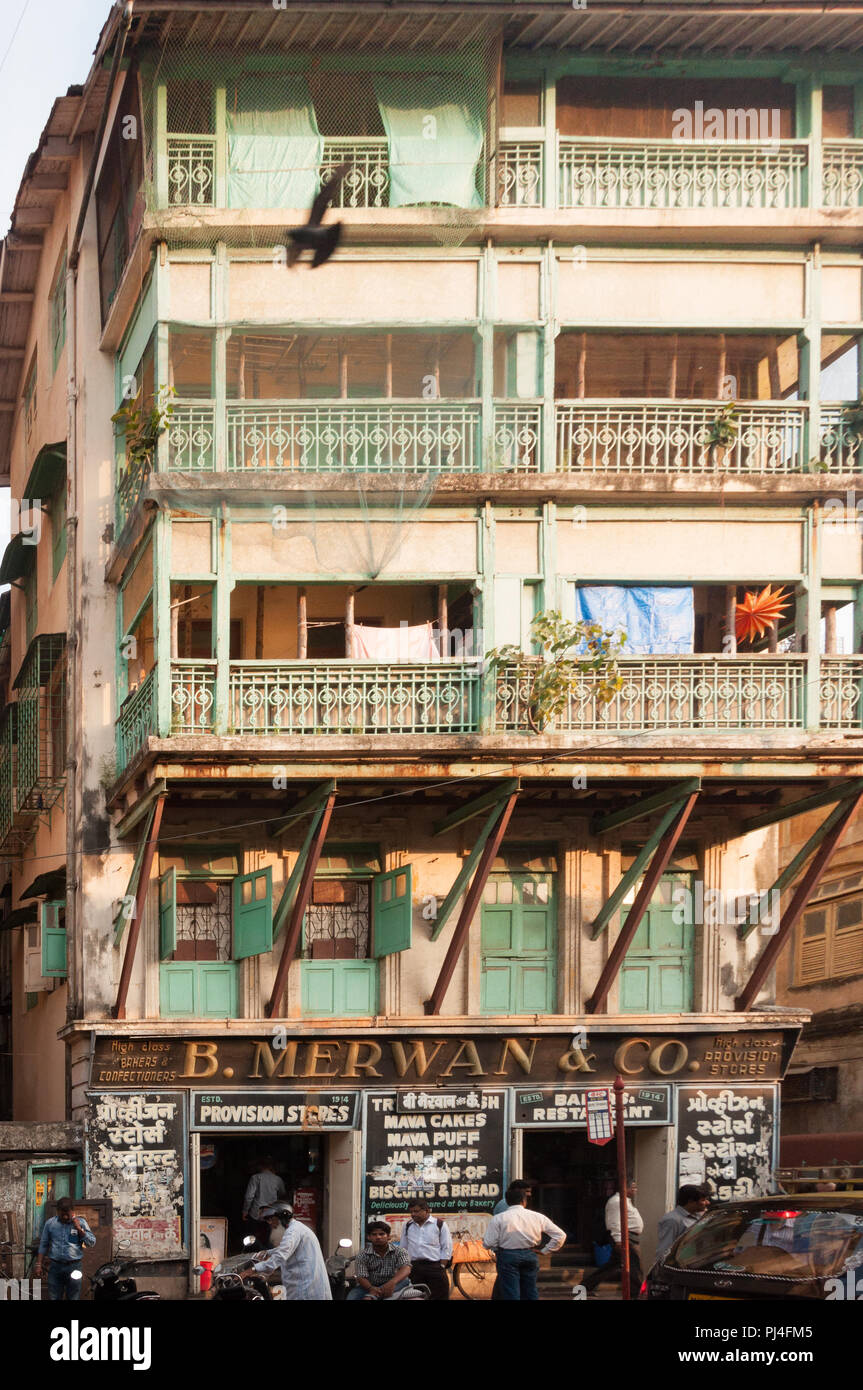 MUMBAI, INDIA – October 23 2017: Facade of Merwan building that houses ...