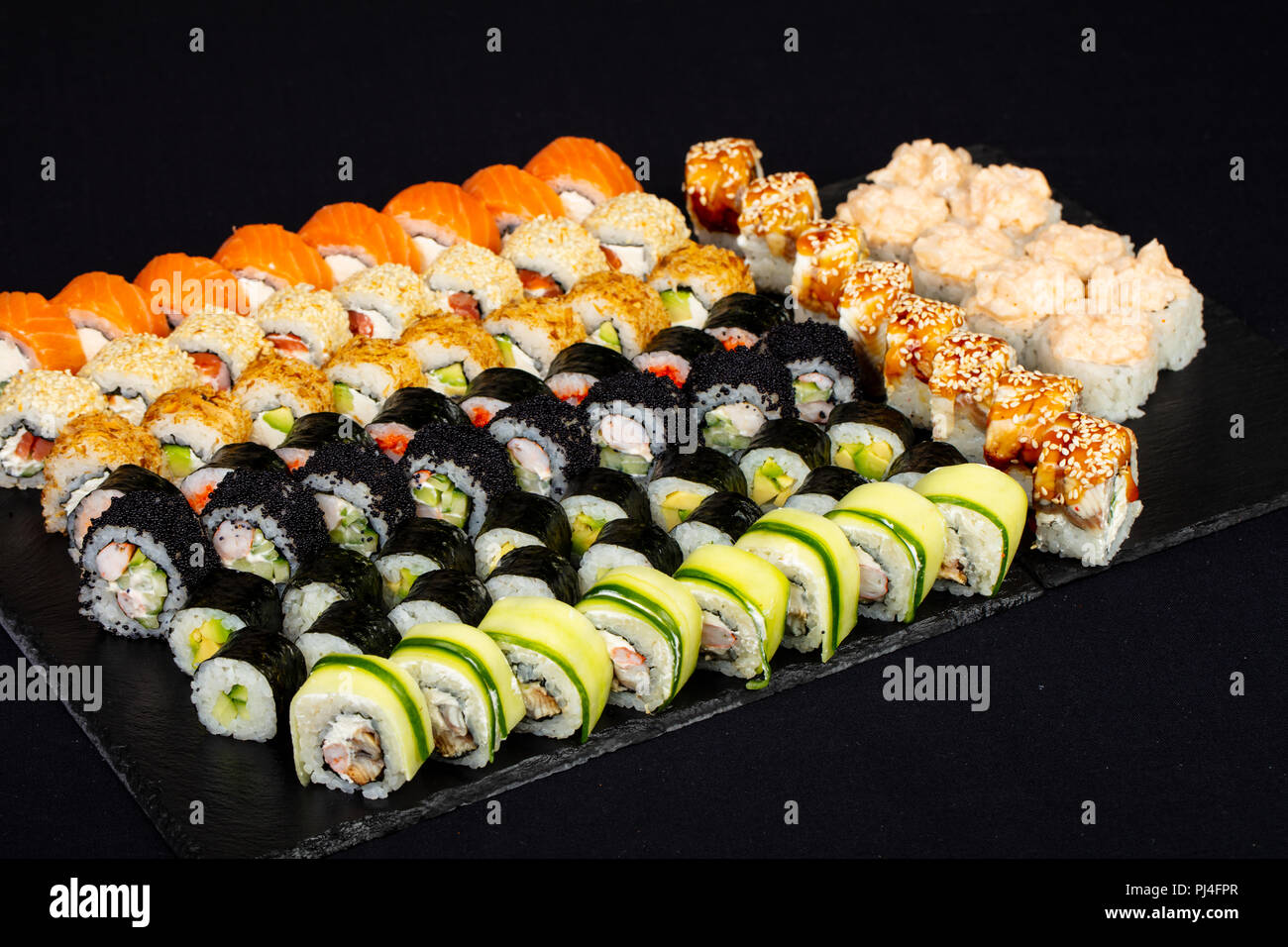 Japanese roll set with fish and rice Stock Photo - Alamy