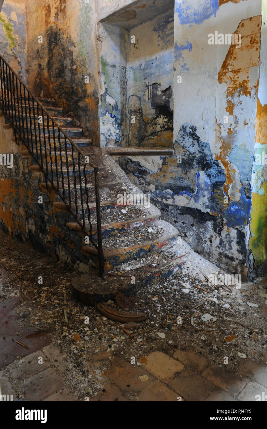Fortress La Mola, Menorca, Spain. Derelict military prison stairs Stock ...