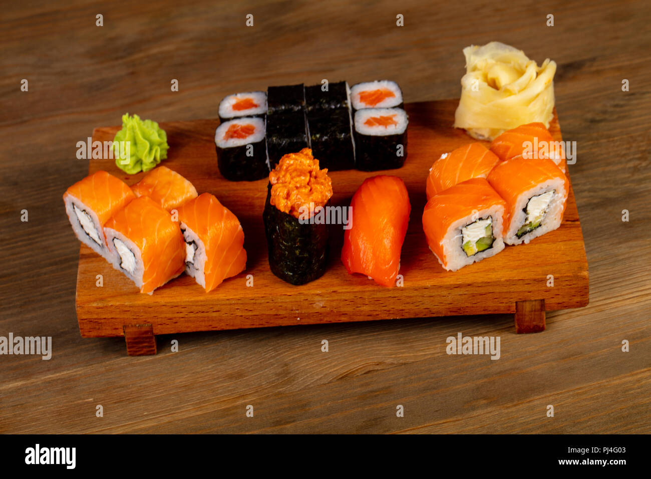Japanese rolls set plate mix Stock Photo - Alamy