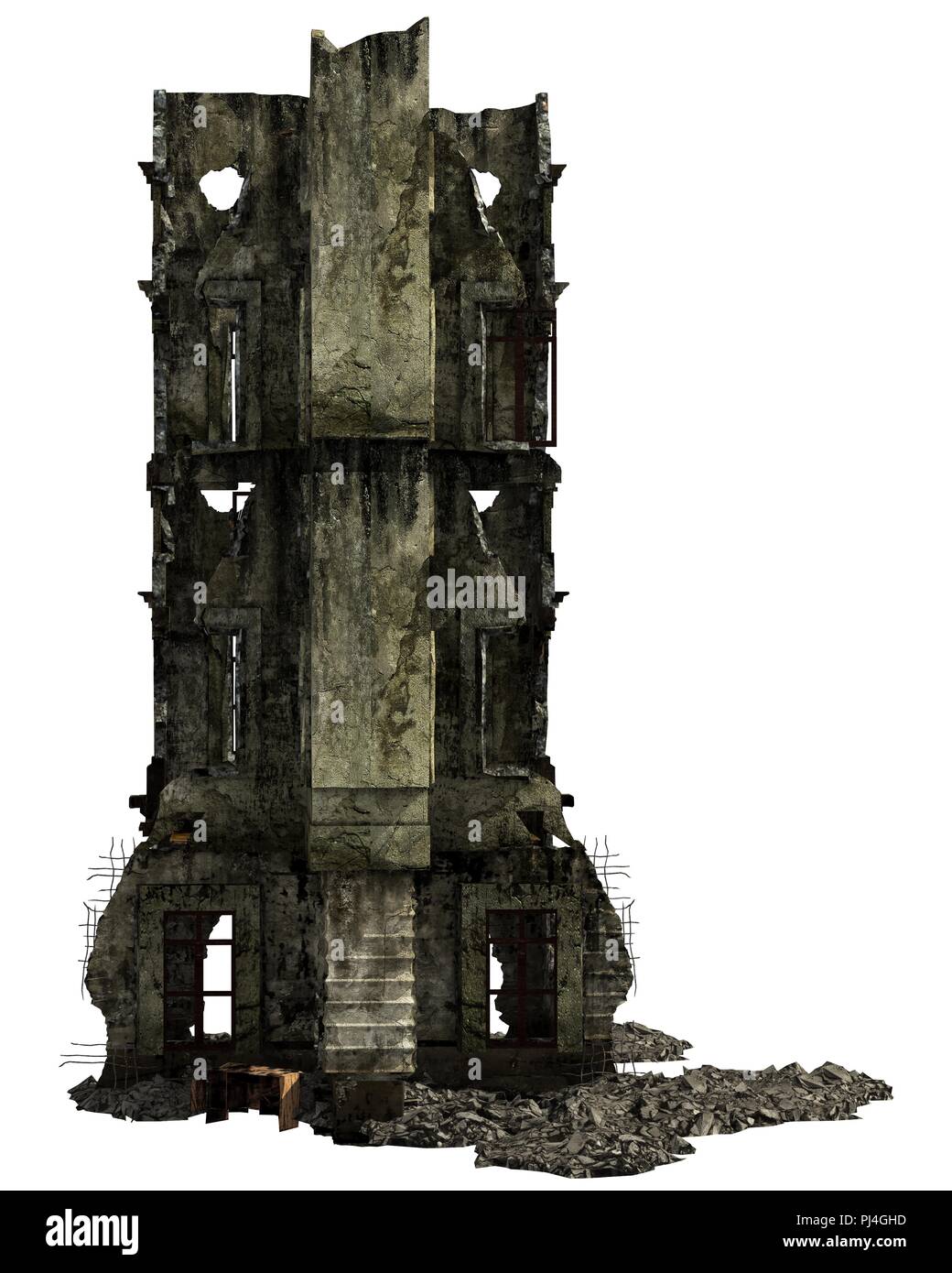 Ruined Building Isolated On White 3D Illustration Stock Photo - Alamy