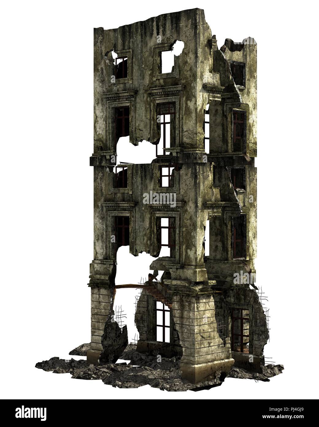 Ruined Building Isolated On White 3D Illustration Stock Photo - Alamy