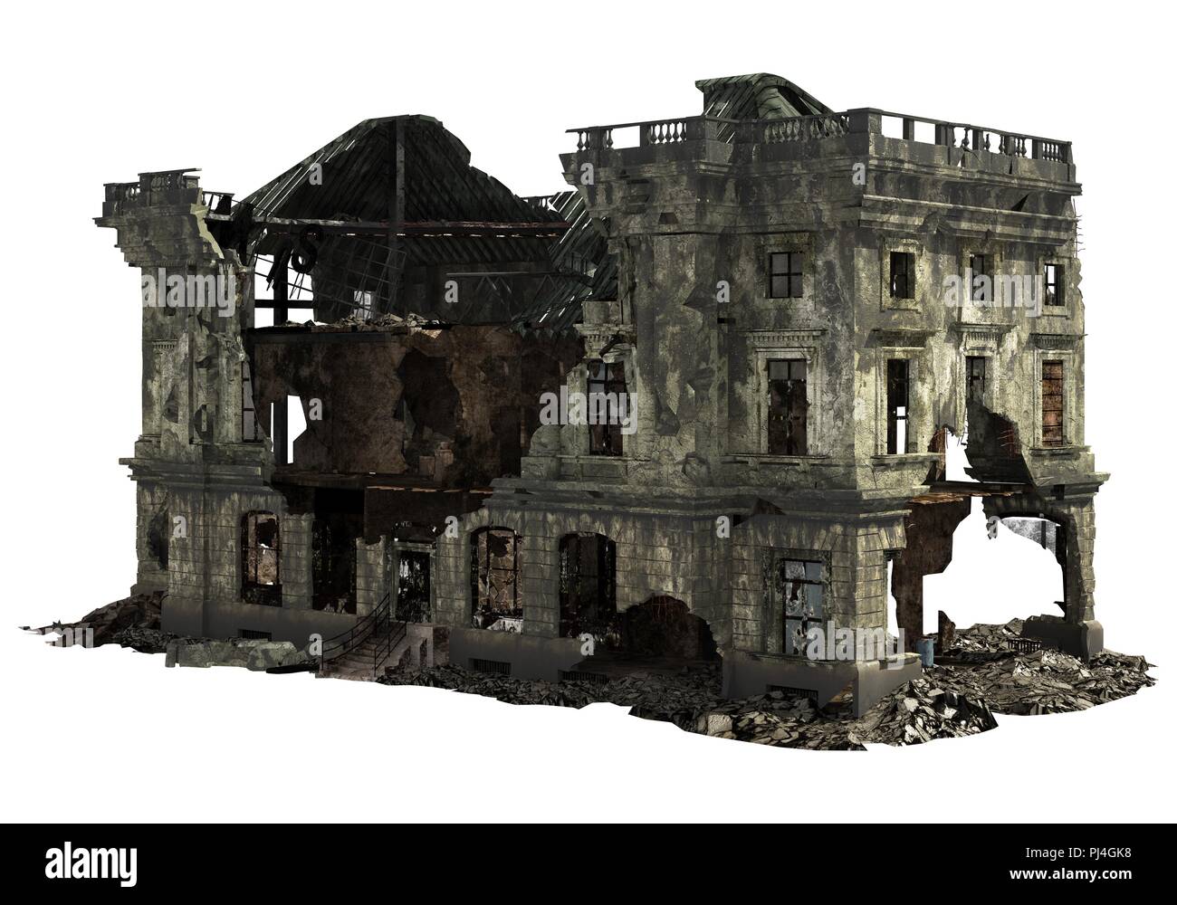 Ruined Building Isolated On White 3D Illustration Stock Photo - Alamy